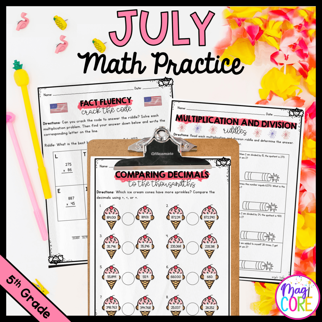 July Themed Math Practice - 5th Grade | MagiCore