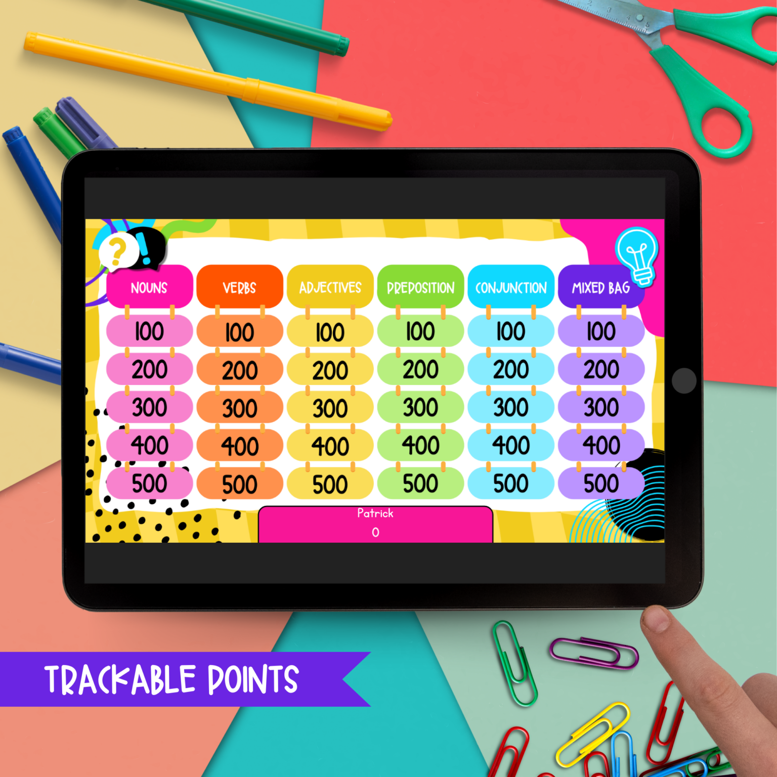 Jeopardy Basic Parts of Speech Reading Comprehension Review | MagiCore