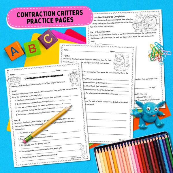Contractions Practice Worksheets Grammar Lessons | MagiCore